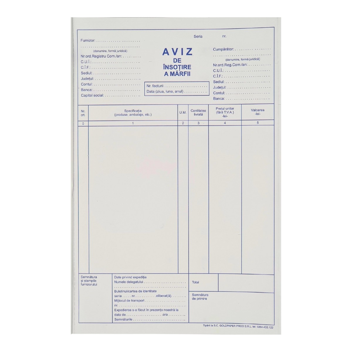 Aviz de insotire a marfii A4, 150 file, autocopiativ, 3 exemplare